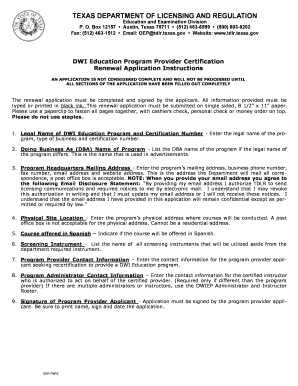 Fillable Online DWI Education Program Provider Certification Fax Email ...