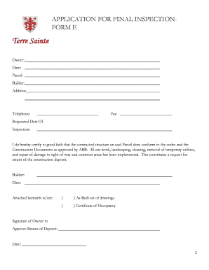 Fillable Online APPLICATION FOR FINAL INSPECTION- FORM E Fax Email ...