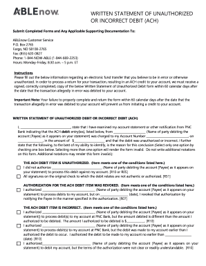 Fillable Online ABLEnow ACH Dispute Form Fax Email Print - pdfFiller