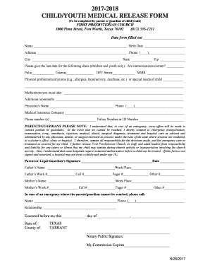 Fillable Online CHILD/YOUTH MEDICAL RELEASE FORM Fax Email Print ...