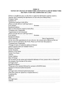 Fillable Online Form 10 - Notice of Change of Directors - Registrar ...