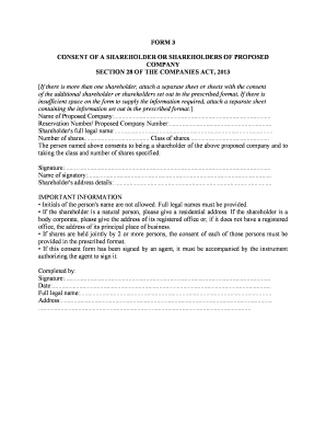 Fillable Online FORM 3 CONSENT OF A SHAREHOLDER OR ... - Registrar ...