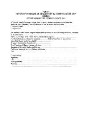 Fillable Online FORM 8 NOTICE OF PURCHASE OR ... - Registrar General ...