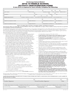 Fillable Online 2018-19 Middle School Activity Participation Form ...