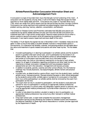 Fillable Online Athlete/Parent/Guardian Concussion Information Sheet ...