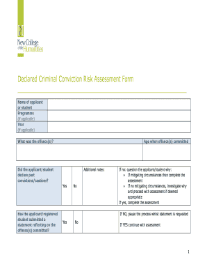 Fillable Online Declared Criminal Conviction Risk Assessment Form Fax ...