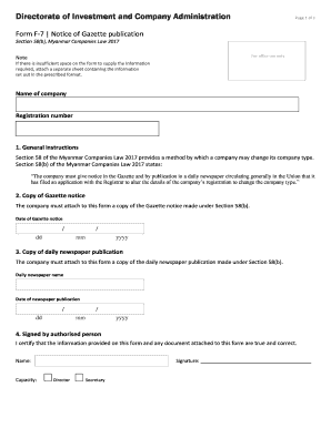Fillable Online FORM F7 - NoticeGazettePublicationclean. Form ...