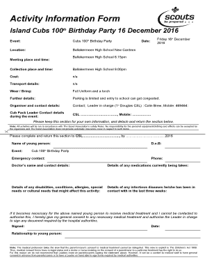 Fillable Online Activity Information Form - Manx Scouts Fax Email Print ...