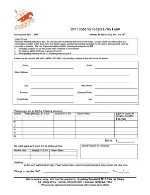 Fillable Online 2017 Ride for Riders Entry Form Fax Email Print - pdfFiller