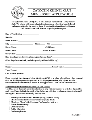 Fillable Online CKC Membership Application - Catoctin Kennel Club Fax ...