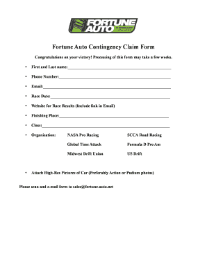 Fillable Online Fortune Auto Contingency Claim Form Fax Email Print ...