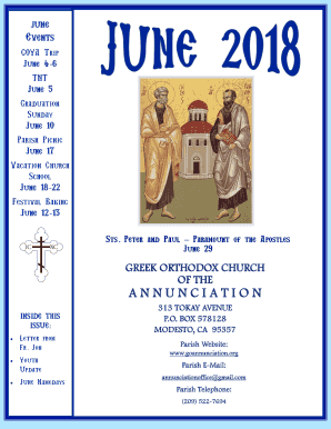 Fillable Online June Church Bulletin 2018 - Annunciation Greek Orthodox ...