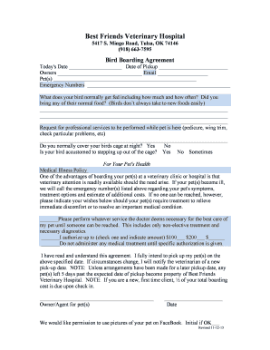 Fillable Online Bird Boarding Agreement.docx Fax Email Print - pdfFiller