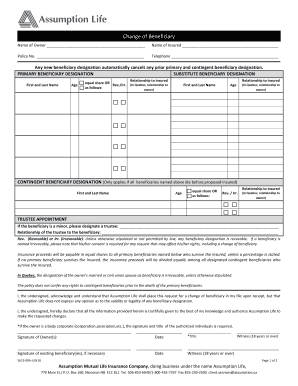 Fillable Online Change of Beneficiary - Assumption Life Fax Email Print ...