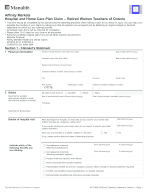 Fillable Online Affinity Markets Hospital and Home Care Plan Claim ...