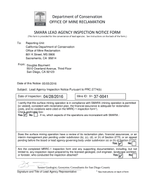 Fillable Online ftp conservation ca SMARA LEAD AGENCY INSPECTION NOTICE ...