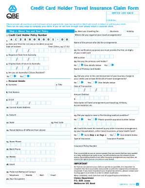 Fillable Online Credit Card Holder Travel Insurance Claim Form Fax ...