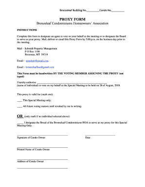 Fillable Online proxy form - Bronze Leaf Condominiums Fax Email Print ...