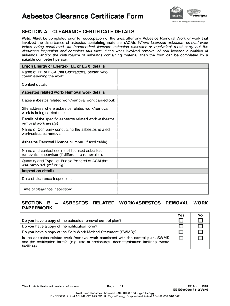 Fillable Online Asbestos Clearance Certificate Form Fax Email Print ...