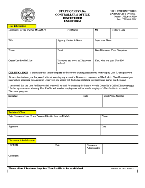 Fillable Online adminsvcs nv Discoverer User ID Request Form - State of ...