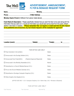Fillable Online advertisement, announcement, flyer & signage request ...