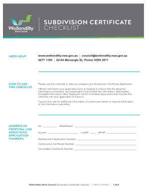 Fillable Online subdivision certificate checklist - Wollondilly Shire ...