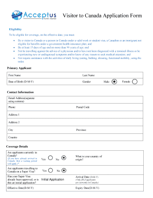Fillable Online Visitor to Canada Application Form - TravelInsure.ca ...