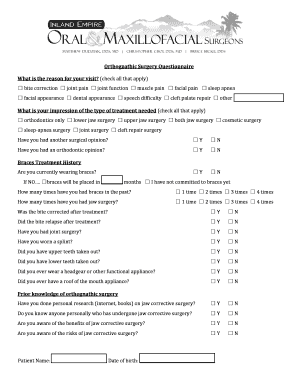Fillable Online Orthognathic Surgery Questionnaire Fax Email Print ...