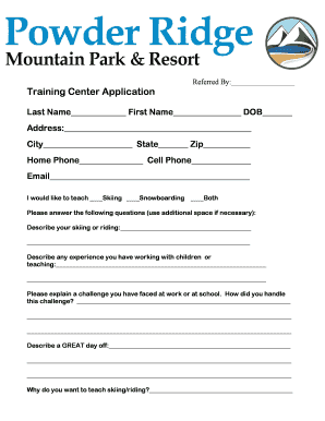 Fillable Online Training Center Application - Powder Ridge Fax Email ...