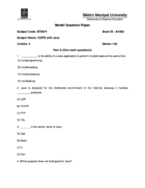 Fillable Online BT0074 OOPS with JAVA - http://smu.covertbay.com/ - BScIT Fax Email Print ...