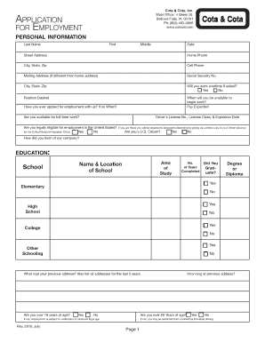 Fillable Online ApplicAtion for EmploymEnt - Cota & Cota Fax Email ...