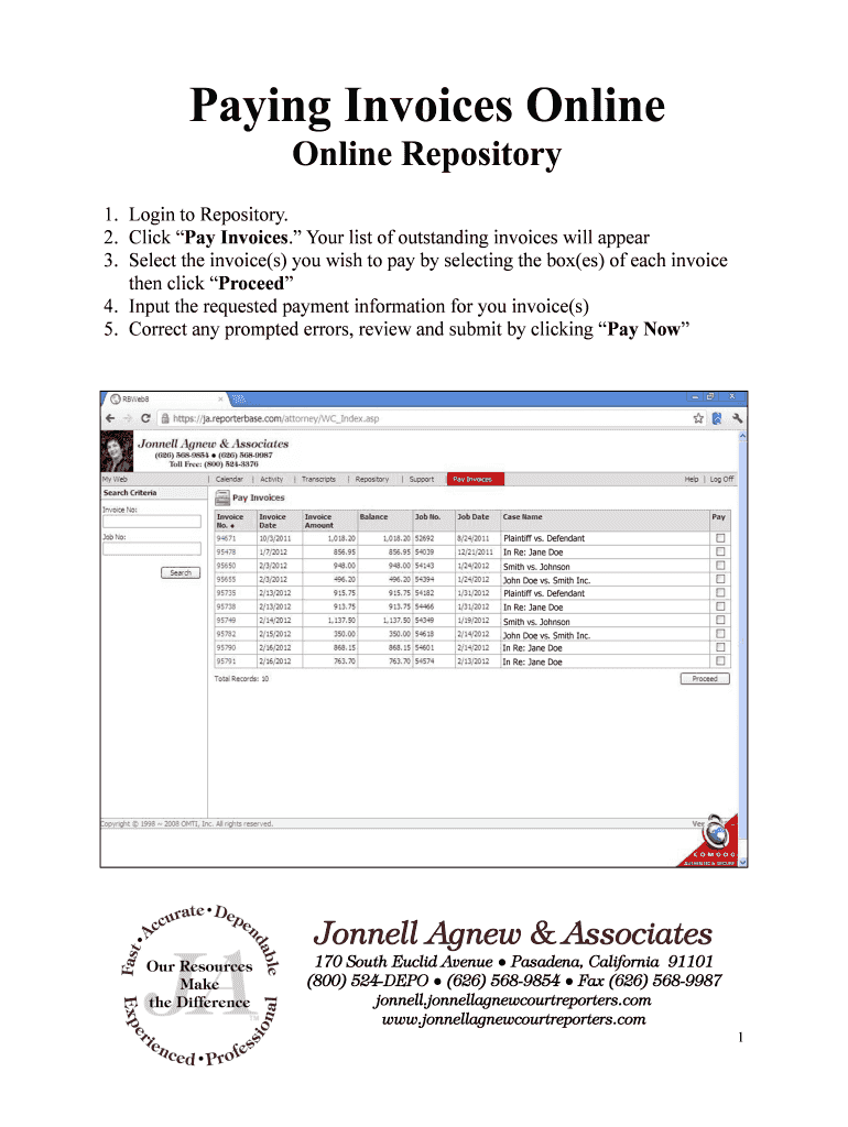 Fillable Online Paying Invoices Online - Jonnell Agnew & Associates Fax ...