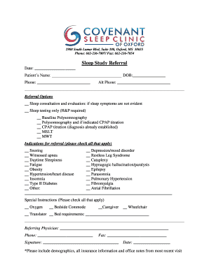 Fillable Online Sleep Study Referral Form - Covenant Sleep Clinic of ...