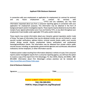 Fillable Online Applicant FCRA Disclosure Statement (First Advantage ...