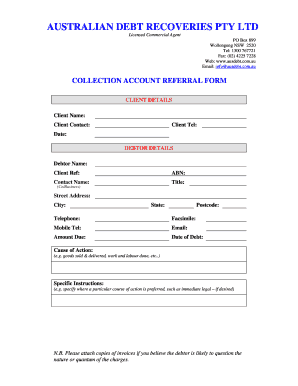 Fillable Online AUSTRALIAN DEBT RECOVERIES PTY LTD Fax Email Print ...