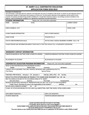 Fillable Online st. mary css cooperative education application form 2018-2019 Fax Email Print ...