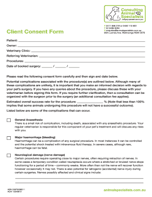 Fillable Online Client Consent Form - Consulting Animal Specialists Fax ...