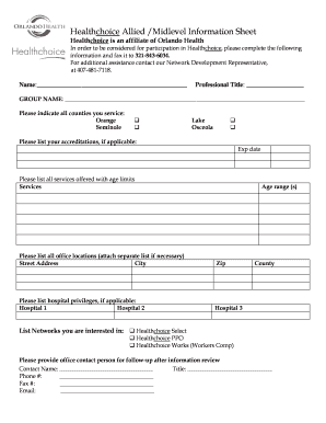 Fillable Online Healthchoice Physician Information Sheet Fax Email ...