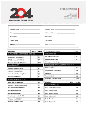 Fillable Online equipment order form - Line 204 Fax Email Print - pdfFiller