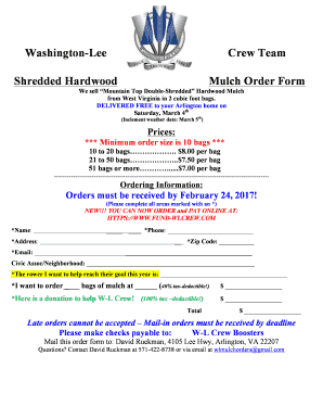 Fillable Online Washington-Lee Crew Team Shredded Hardwood Mulch Order ...