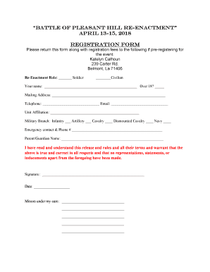 Fillable Online Reenactor Registration Form - Battle of Pleasant Hill ...