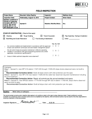 Fillable Online Field Inspection- Spread G, August 15 2018 Fax Email ...