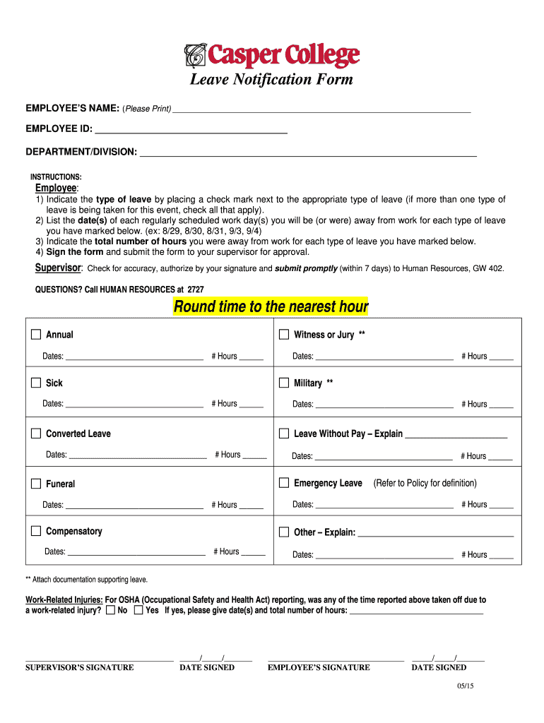 Fillable Online Leave Notification Form Fax Email Print - pdfFiller