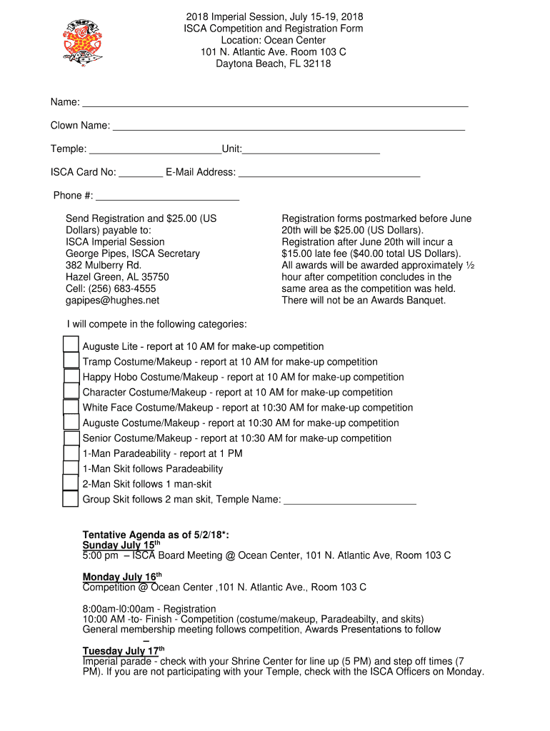 Fillable Online ISCA Competition and Registration Form Fax Email Print ...