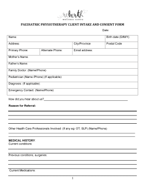 Fillable Online paediatric physiotherapy client intake and consent form ...