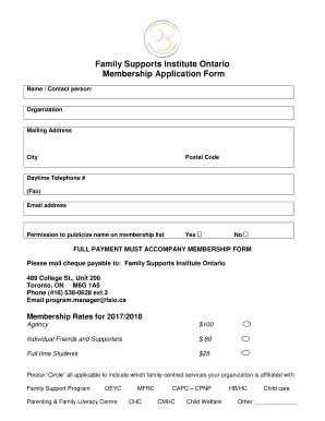 Fillable Online Family Supports Institute Ontario Membership ...