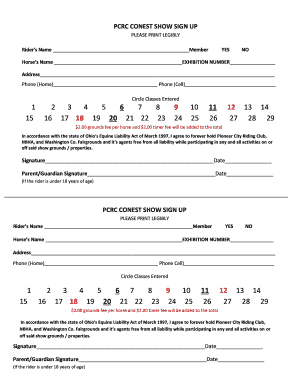 Fillable Online pcrc conest show sign up pcrc conest show sign up ...