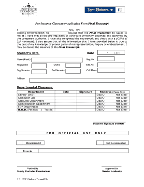 Fillable Online Pre-Issuance Clearance/Application Form Final Transcript Fax Email Print - pdfFiller