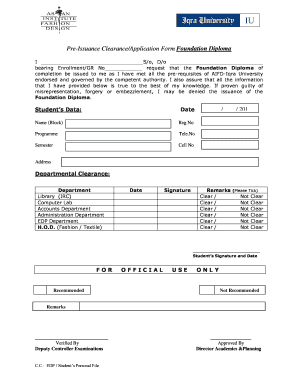 Fillable Online Pre-Issuance Clearance/Application Form Foundation Diploma Fax Email Print ...