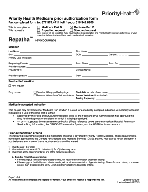 Fillable Online Priority Health Medicare prior authorization form. Request determination and ...